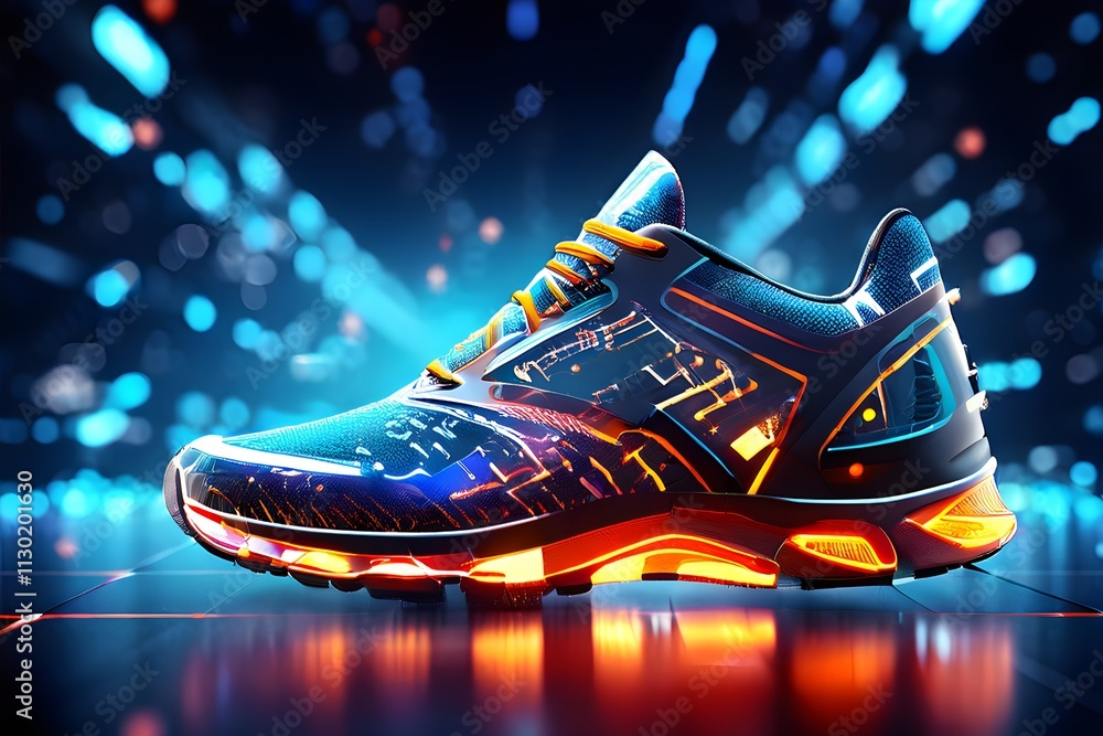 running shoe, breaking into pixels and data points, morphing into a ...