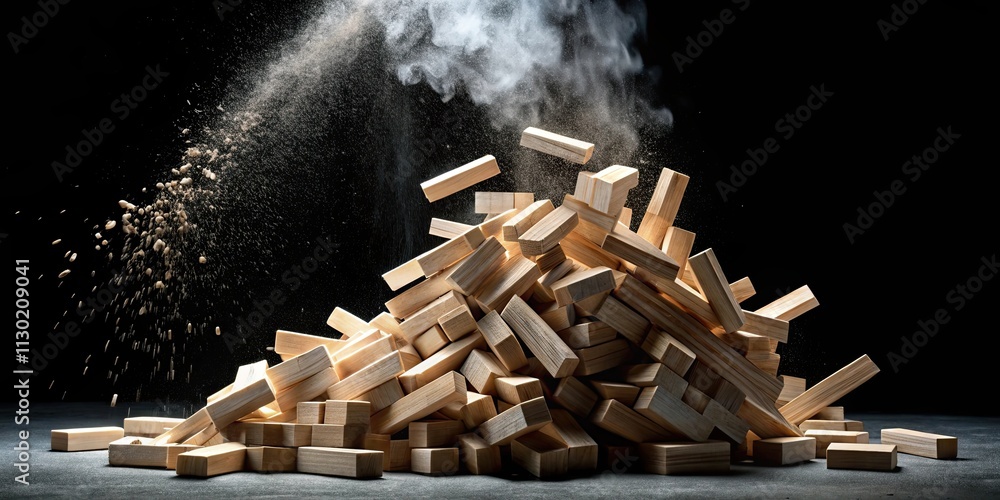 Explosion of Jenga toy against black background, explosion, Jenga, toy ...