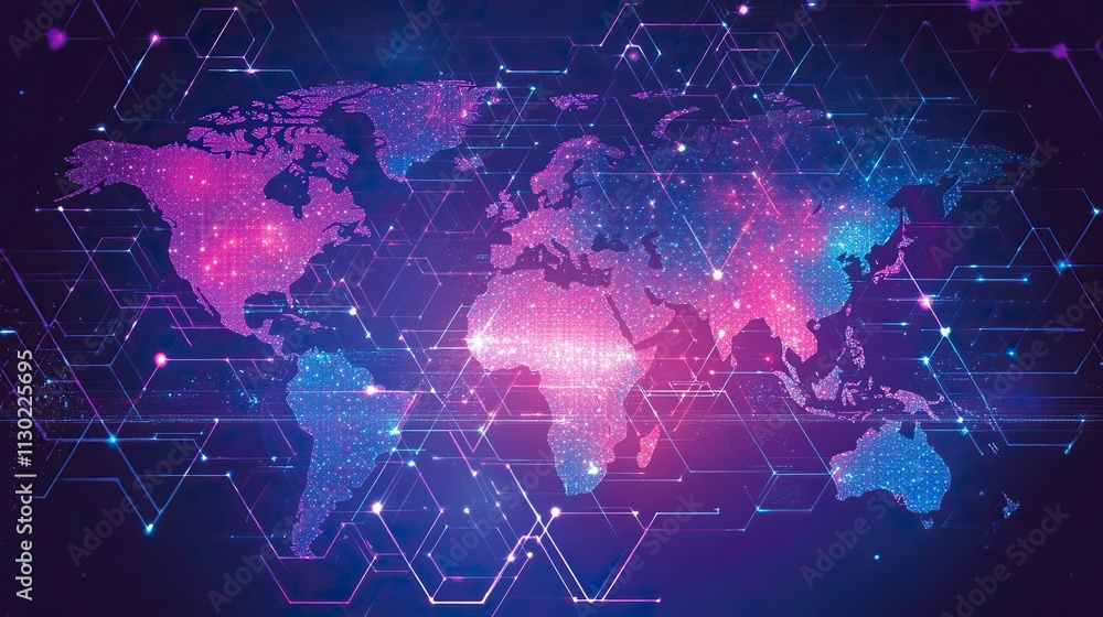 Stock-Illustration „illustrations of dot connecting world map purple ...