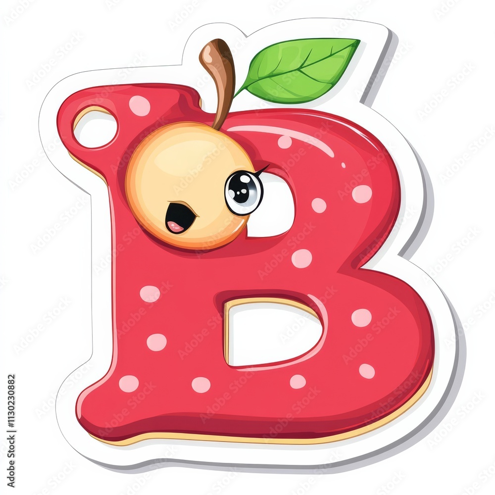 Cute Apple Letter B: A whimsical, red apple-shaped letter "B" with a ...