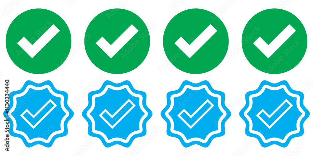 Check mark icon vector set. Check box icon with right or yes checkmark icons. Tick box, checkbox ...