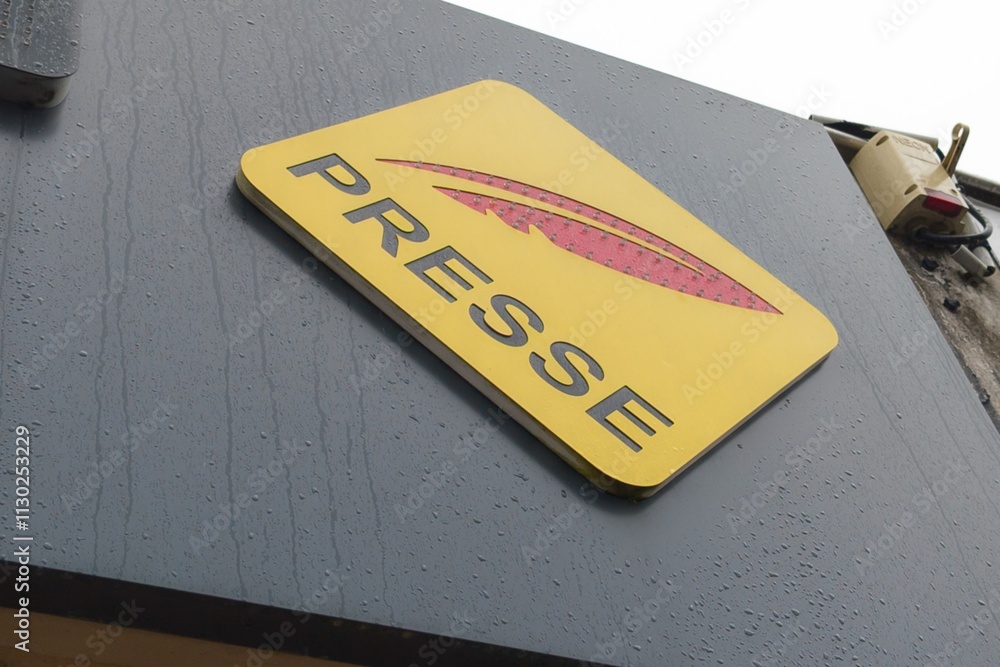 Presse french sign text for newspaper with yellow red logo brand on ...