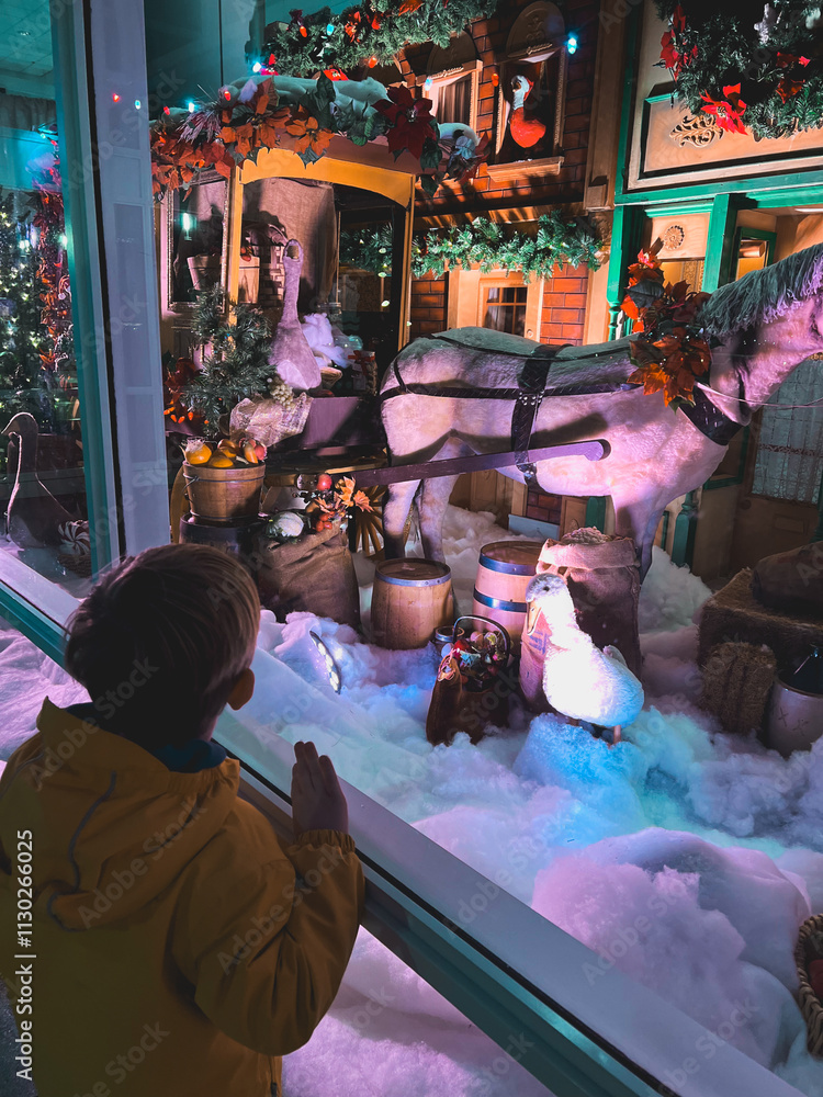 Child viewing historic Woodward's Christmas window display featuring ...
