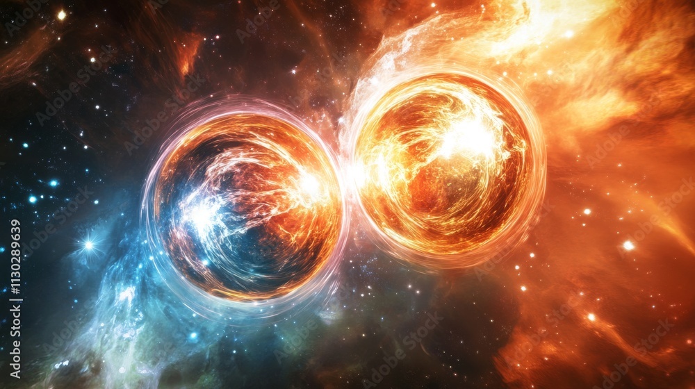 cosmic duality spheres, atomic energy collision, radiant orbital paths ...