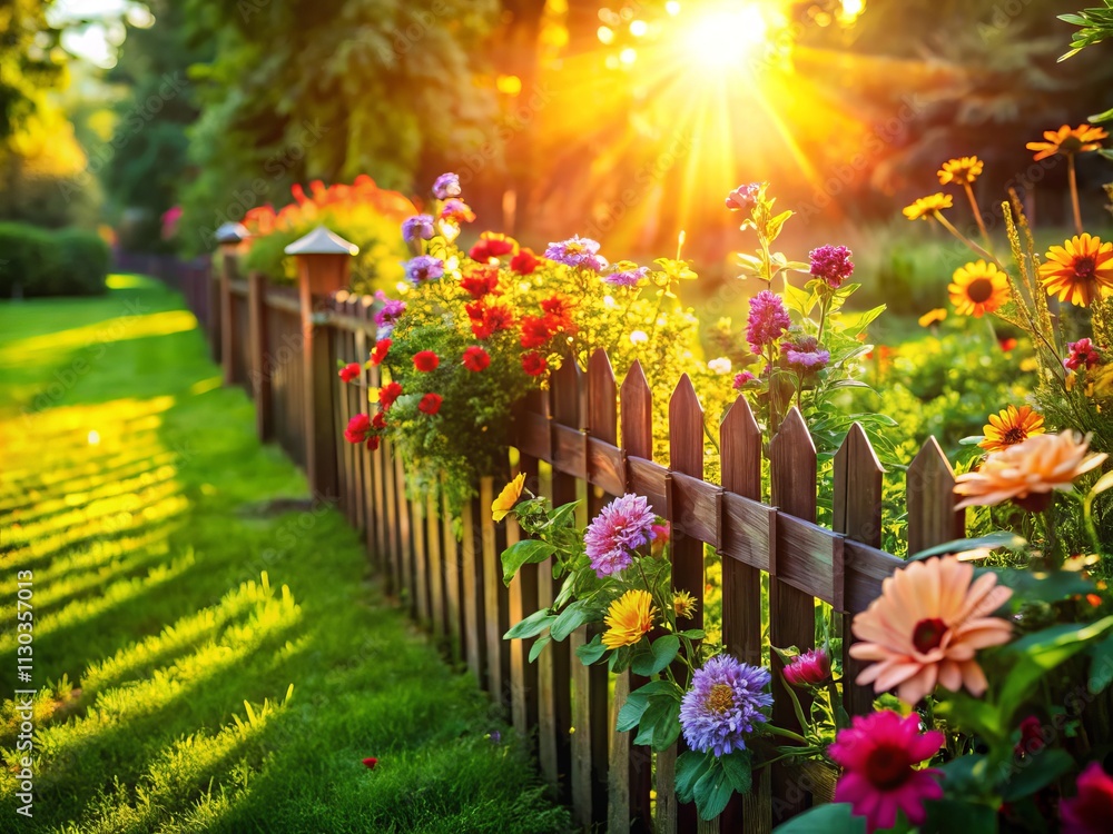 Bird's Eye View: Vibrant Flower Fence Defining Backyard Boundary ...