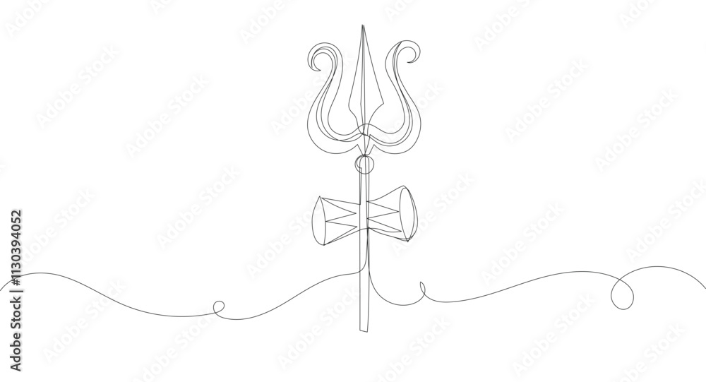 Black single line art trident. Shiva's iconic Trishula weapon of ...