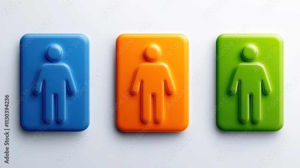 Vibrant restroom signage, three colorful men restroom signs for clear ...