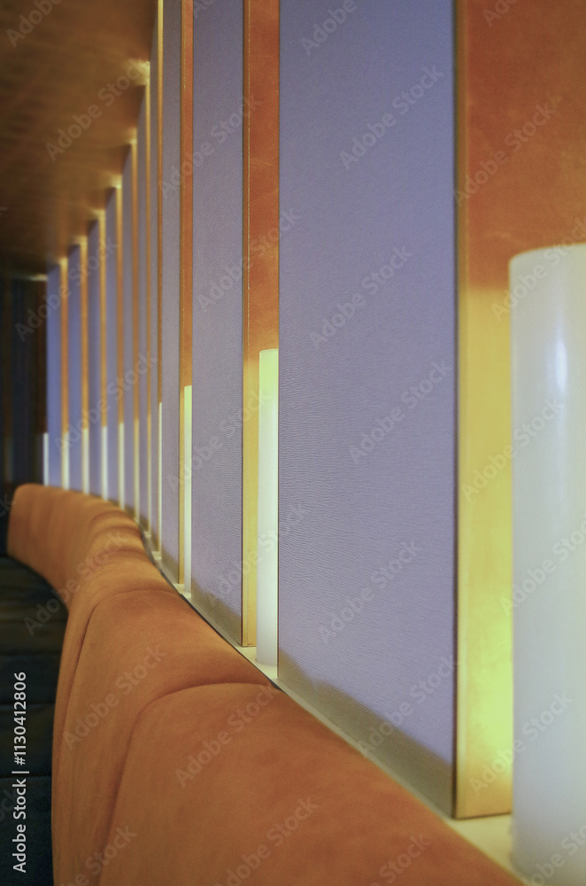 Formal and elegant Art Deco steak house dining room restaurant onboard ...