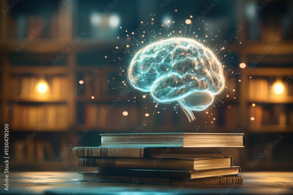 An imaginative depiction of an illuminated digital brain hologram ...