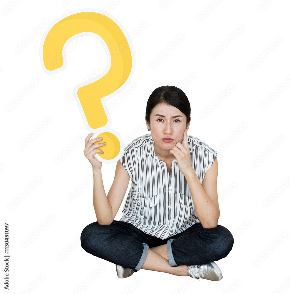 Png Woman holding question mark icon, transparent background Stock ...
