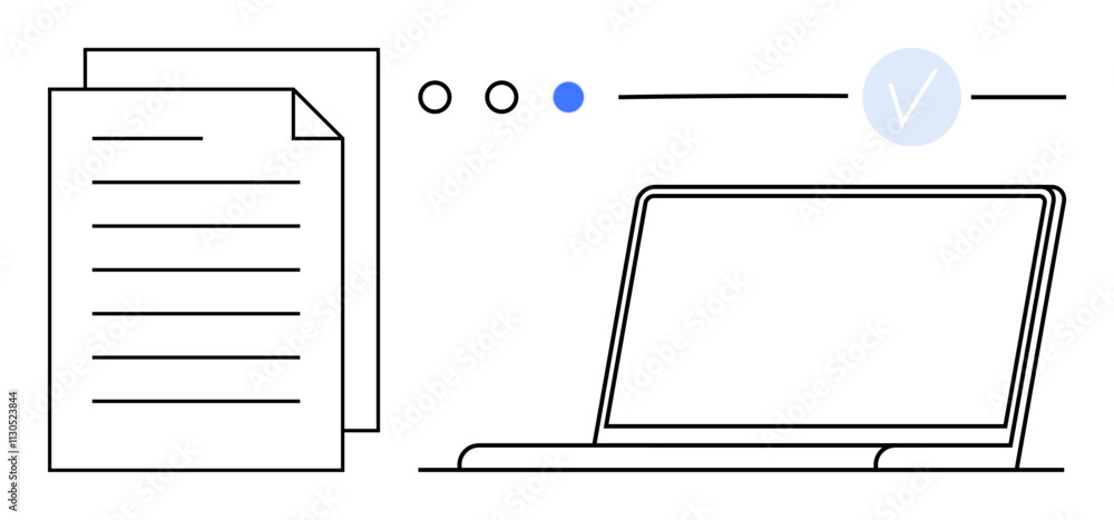 Documents beside a laptop with circular progress indicators and a ...