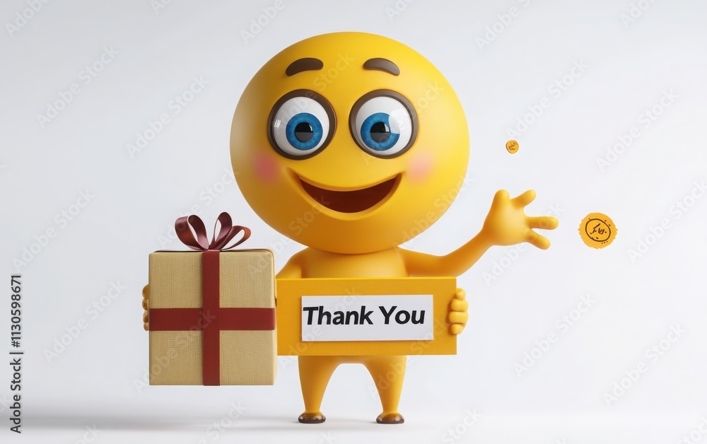 A surprised emoji with wide eyes, holding a wrapped present and a ...