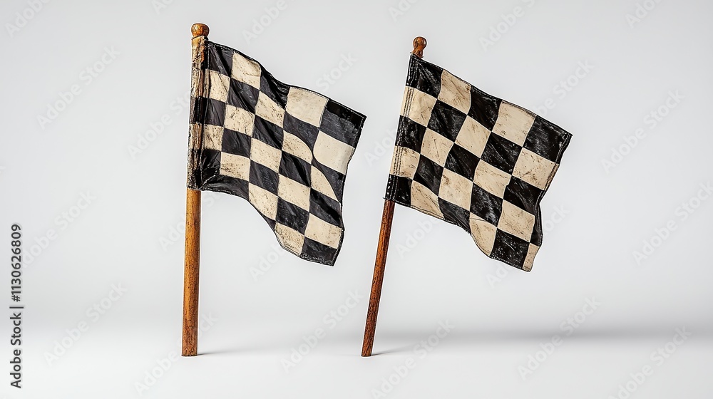 Two checkered flags side by side, with bold patterns set against a ...