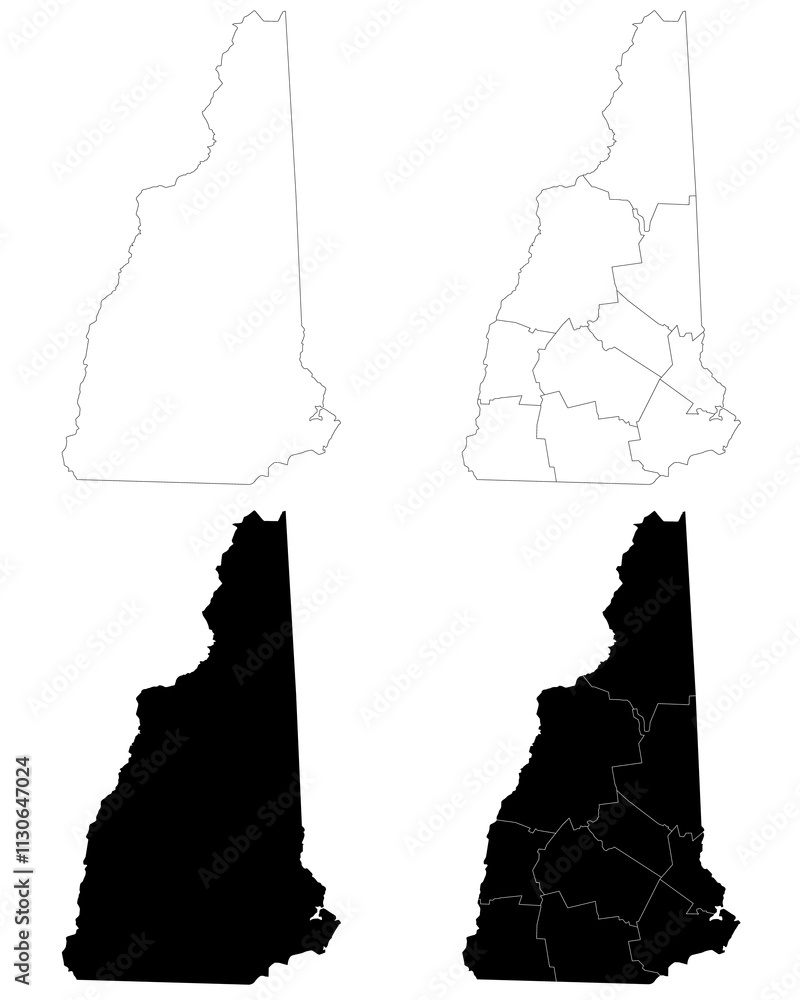 New Hampshire administrative map, New Hampshire outline and counties ...