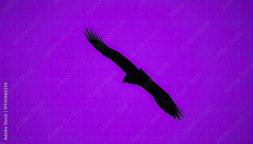 Glowing black hawk soaring through a glowing purple sky, leaving neon ...
