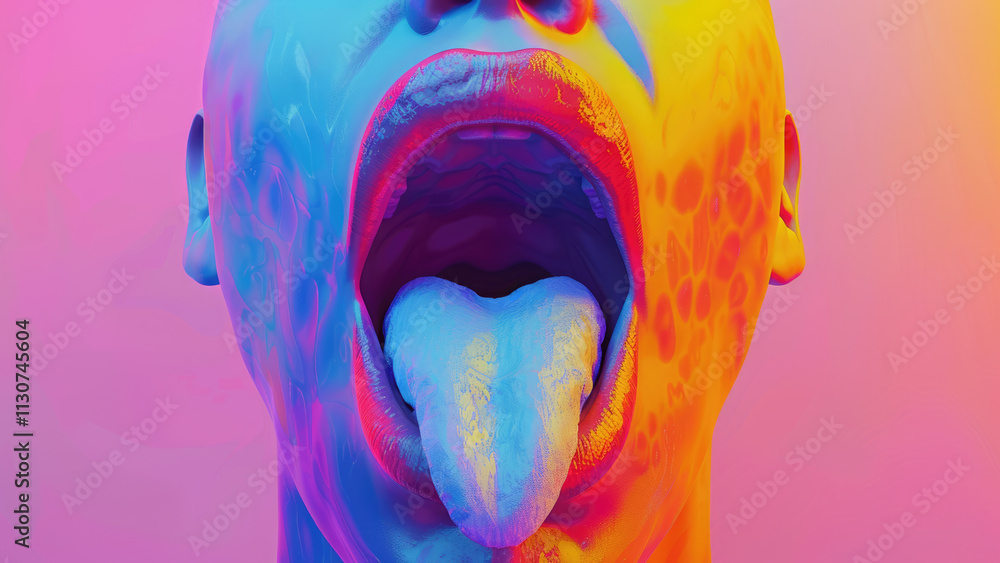 Psychedelic face sculpture with rainbow gradients and intense visual ...
