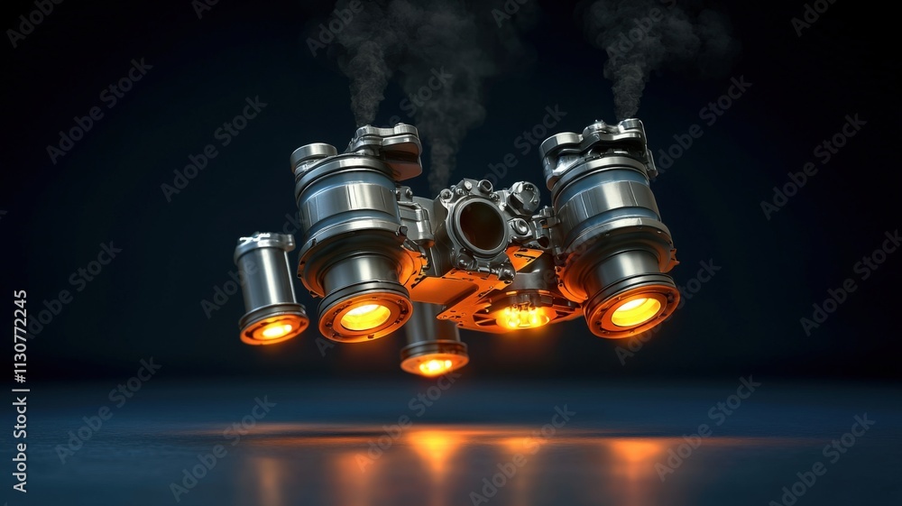 Mechanic repair and engine concept. A futuristic jetpack with glowing ...