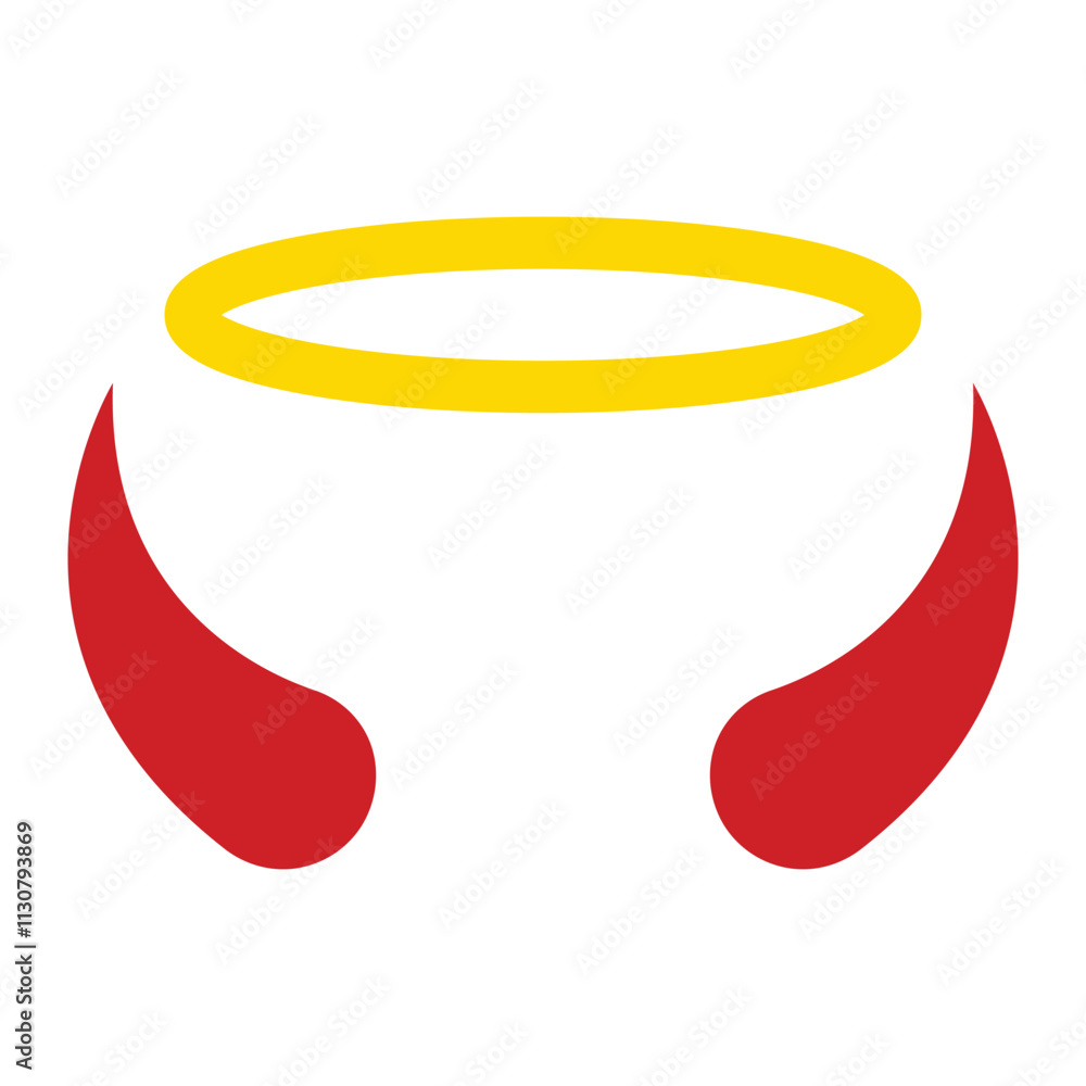 Angel halo and devil horns vector icon. Holy nimbus and red horns ...