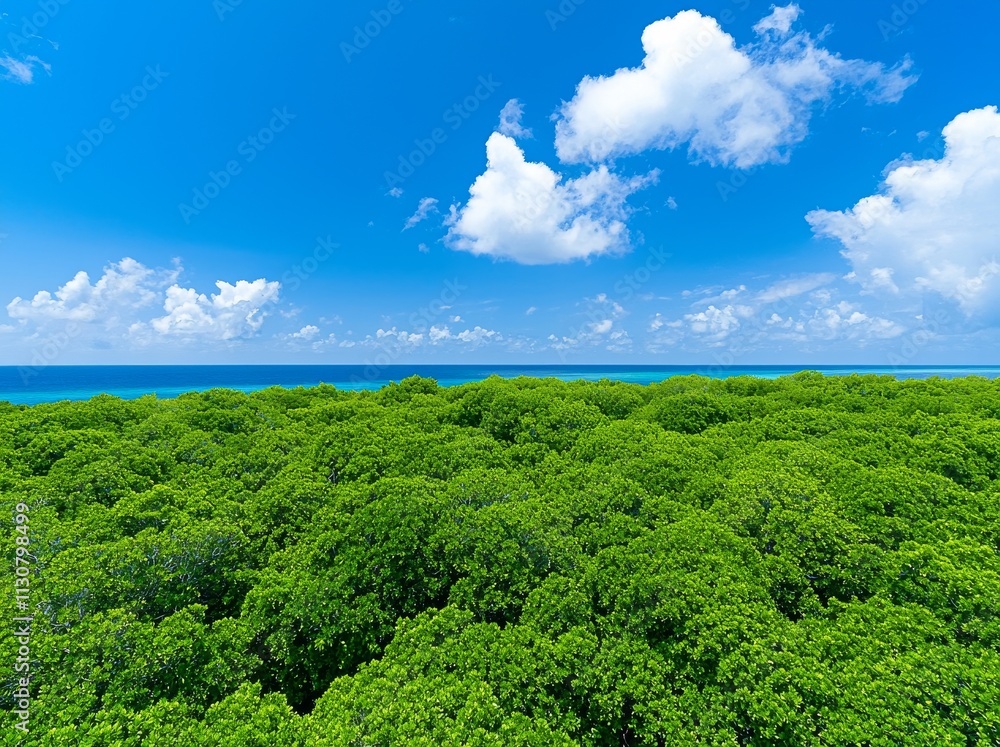 The dense, green mangrove forest is vital for carbon sequestration and ...