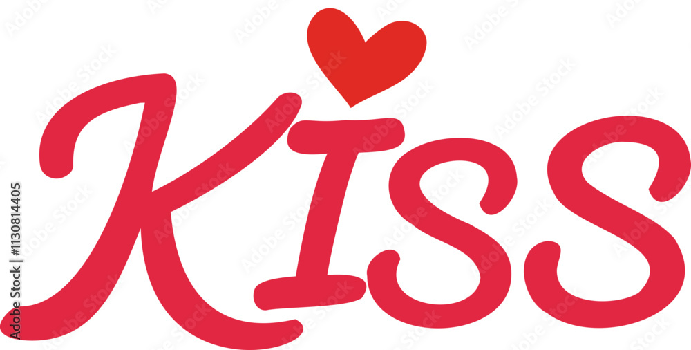 Kiss word letters typography vector. Valentine kiss text. Transparent ...