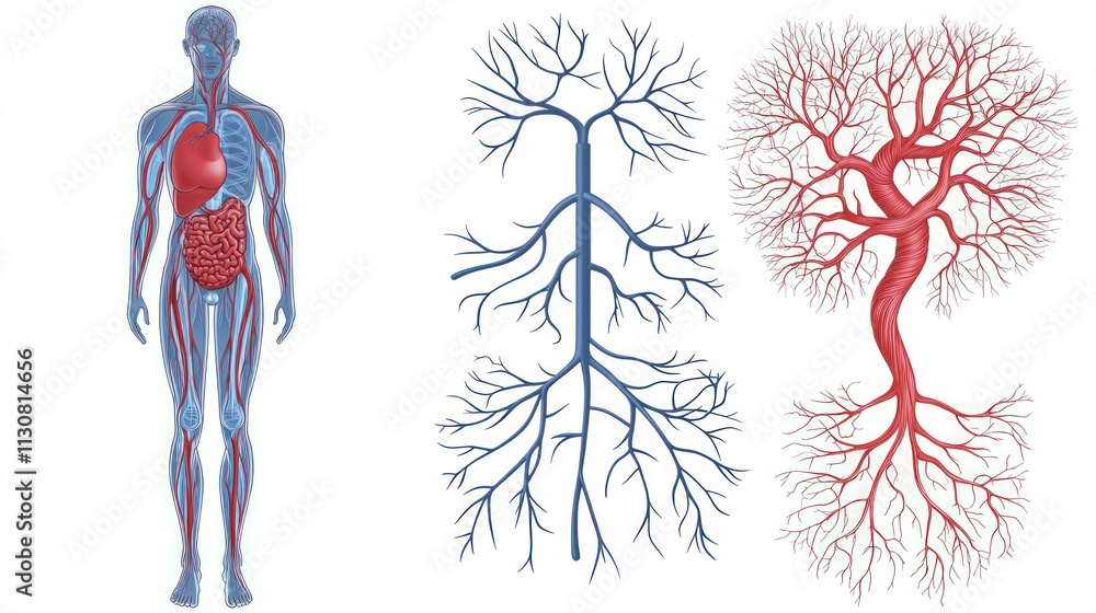 Human body, circulatory system, arteries, veins, anatomical ...