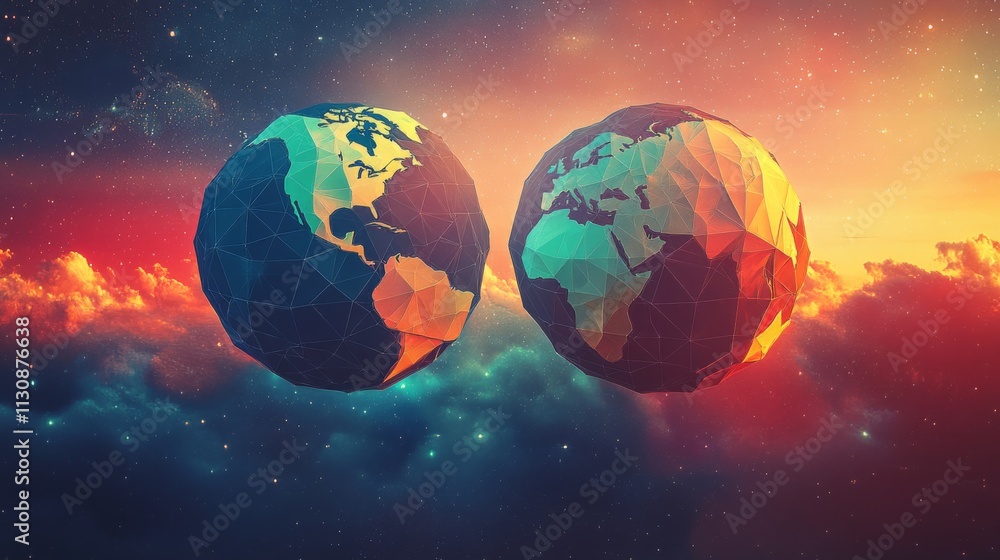 Abstract world map low poly textured global earth continents ocean map ...