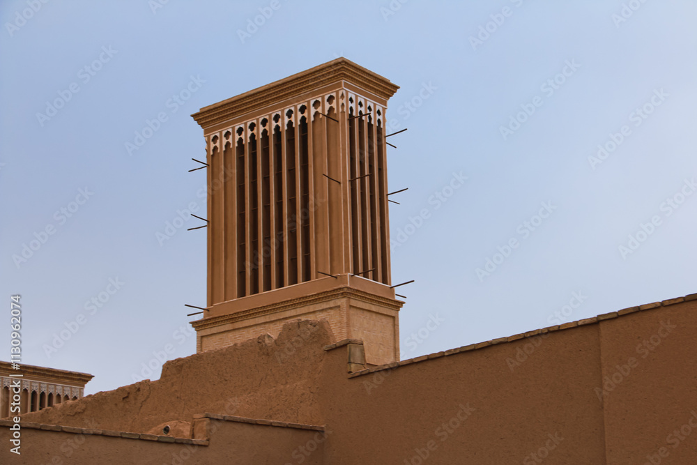 Ancient city, Historic city of Yazd with famous wind towers, Blue sky ...