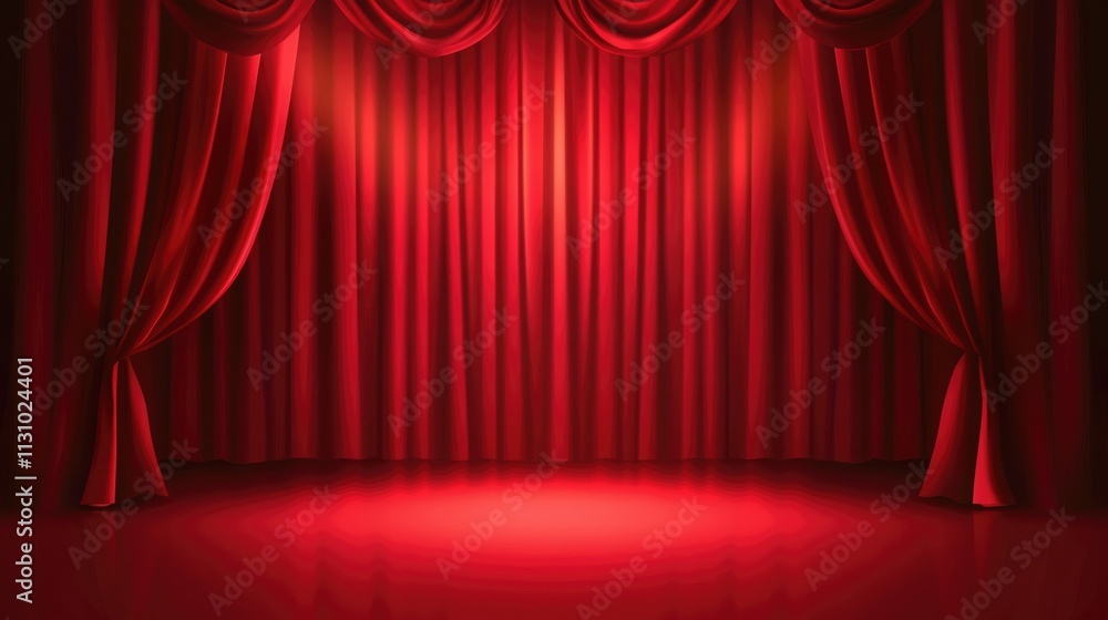 Realistic theater red dramatic curtains, spotlight on stage theatrical ...