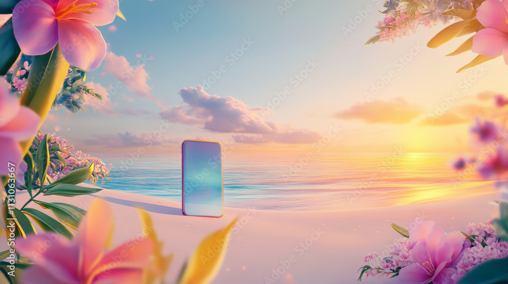 Smartphone lock screen with day and night landscape. Mobile phone ...