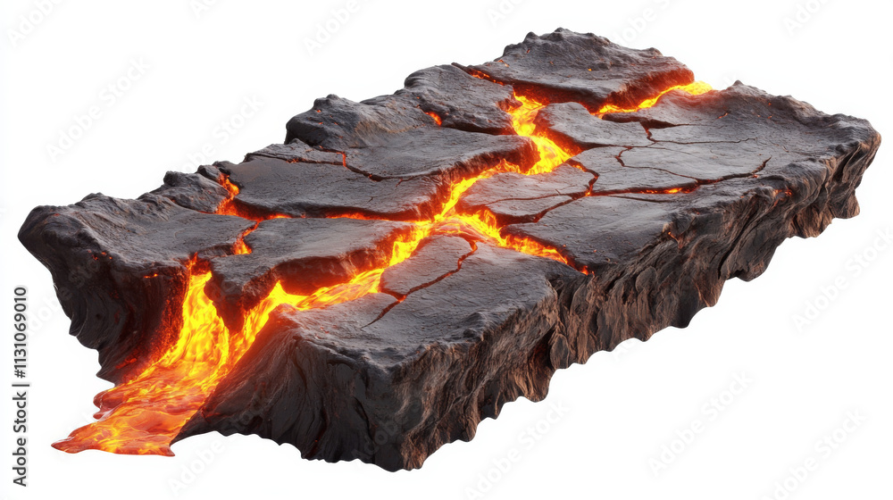 Lava in ground cracks, volcano magma glow texture in cracking holes ...