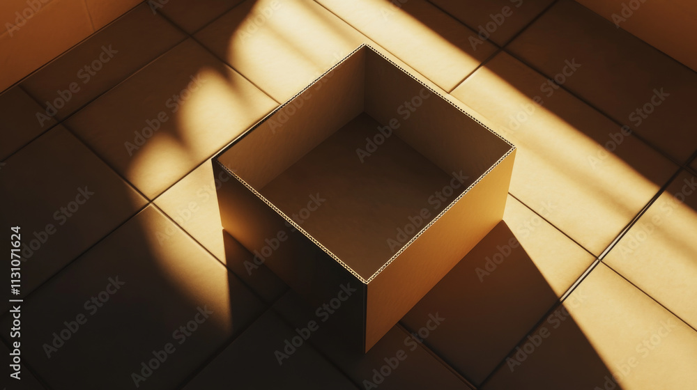 Square shadows overlay effect and open box mock up with lid top view ...