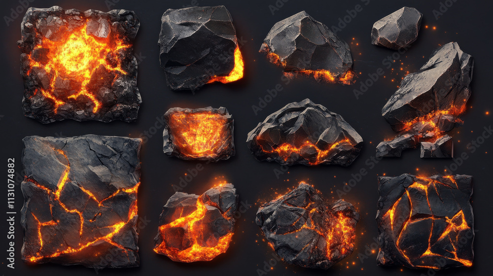 Ilustración de Stock Lava stone ui game frame and volcanic button ...