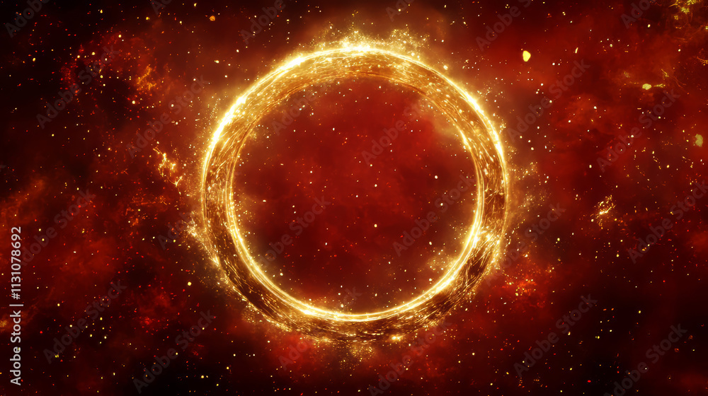 Zdjęcie bez tantiem: Sparkling golden frame isolated on red gradient ...