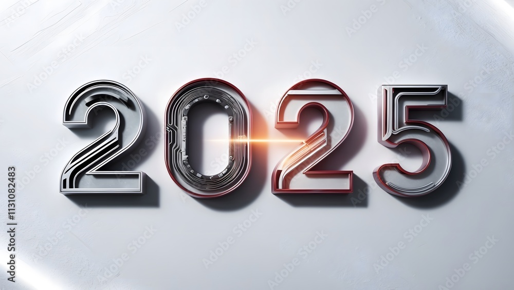 Futuristic 2025 Metallic Typography with Light Effects, Modern 2025 ...