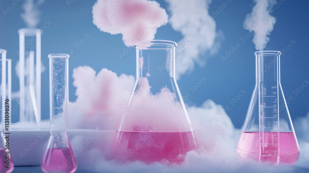 Chemical reaction in flask with explosion and smoke clouds animation ...