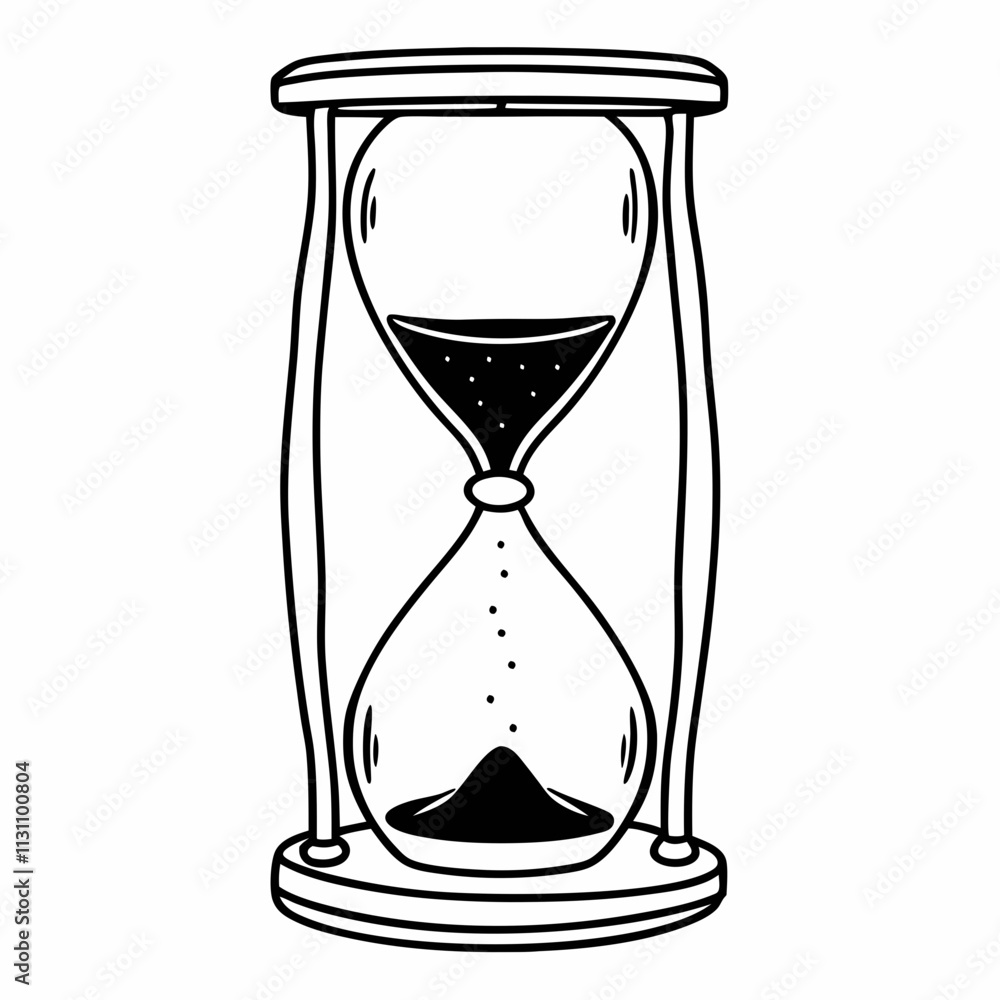 Detailed line art of an hourglass clock, symbolizing time and patience ...