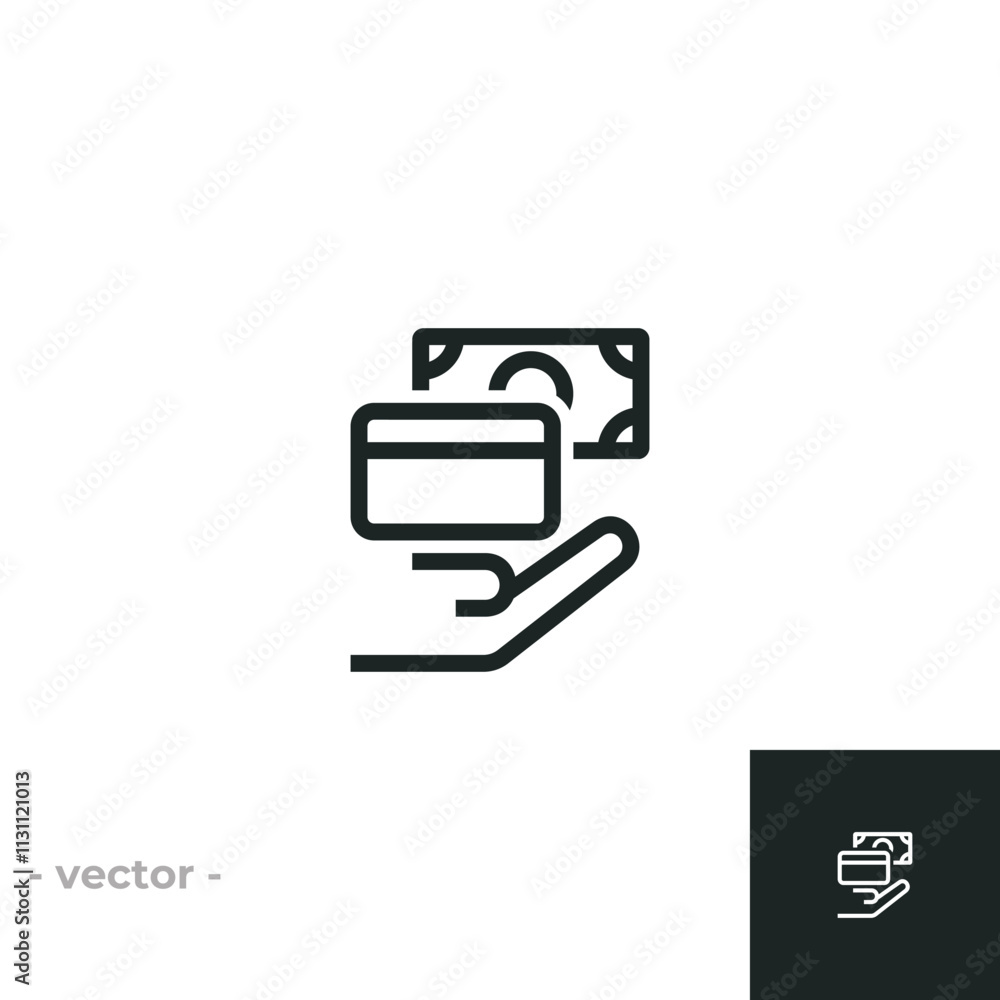 Payment method icon isolated on white background. The hand provides ...