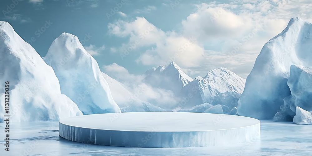 Ice podium background snow winter product platform cold mountain 3D ...