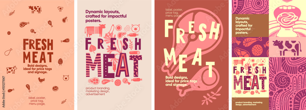 Fresh Meat. Dynamic and bold designs featuring hand-drawn meat ...