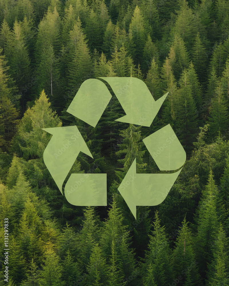 Eco friendly design featuring forest and recycling icon. Environmental ...
