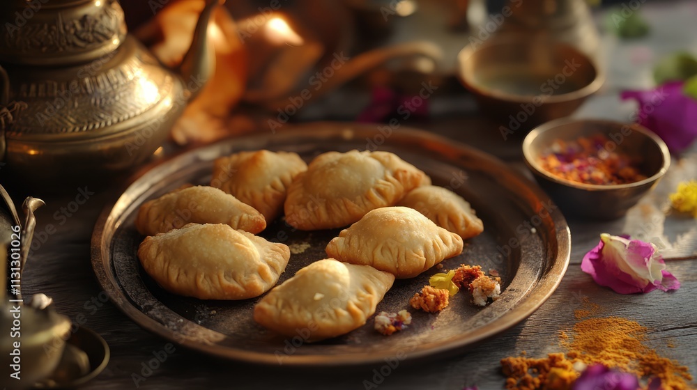 Delicious Indian Gujiya Pastry Filled with Mawa Khoya Served on a ...