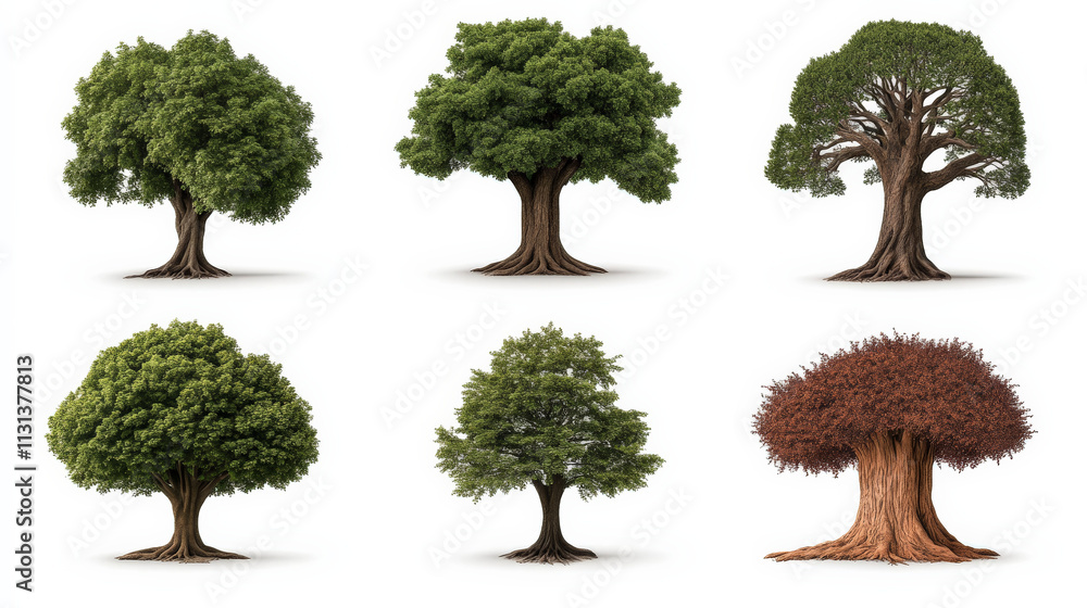 Tree Collection: A diverse set of six trees, each with unique foliage ...