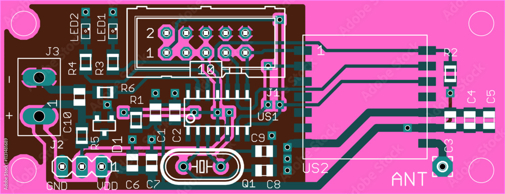 Vector printed circuit board of electronic device with components of ...