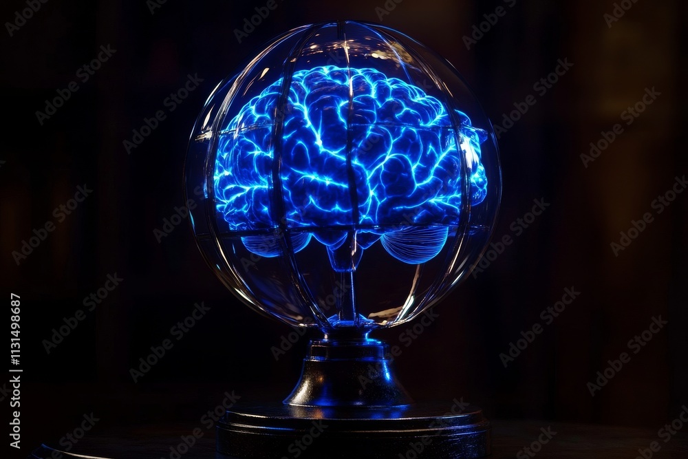 An illustration of the human brain in digital form, showing electrical ...