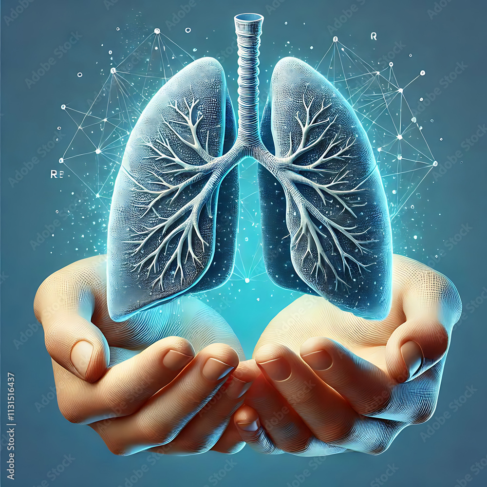 Abstract blue human lungs. Lungs anatomy, left and right lung, trachea ...