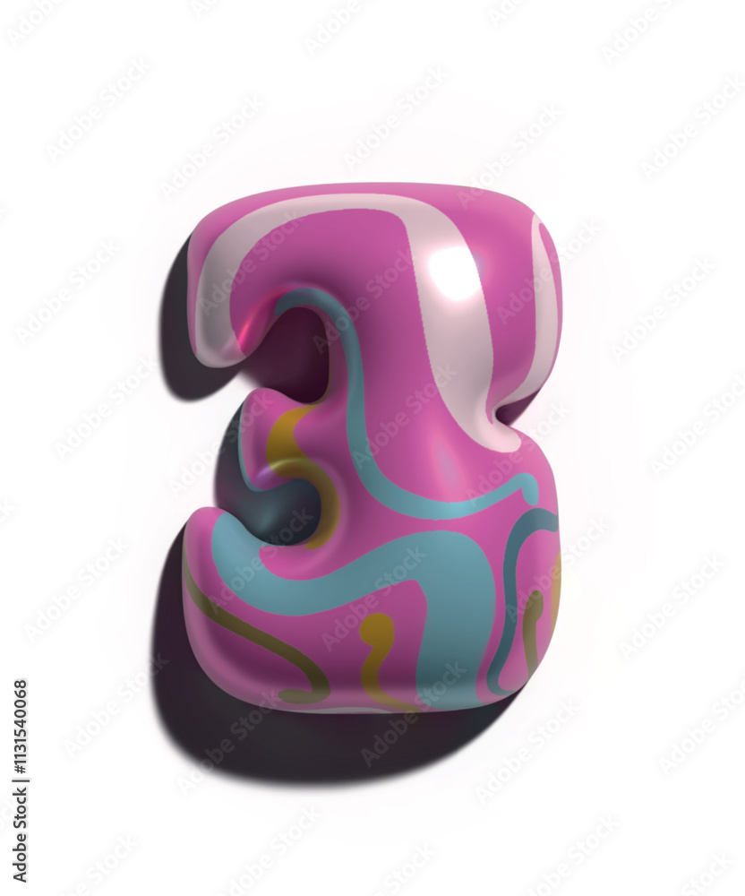 Números 3 de 3D estilo globo colores rosa azul oro blanco: figuras ...