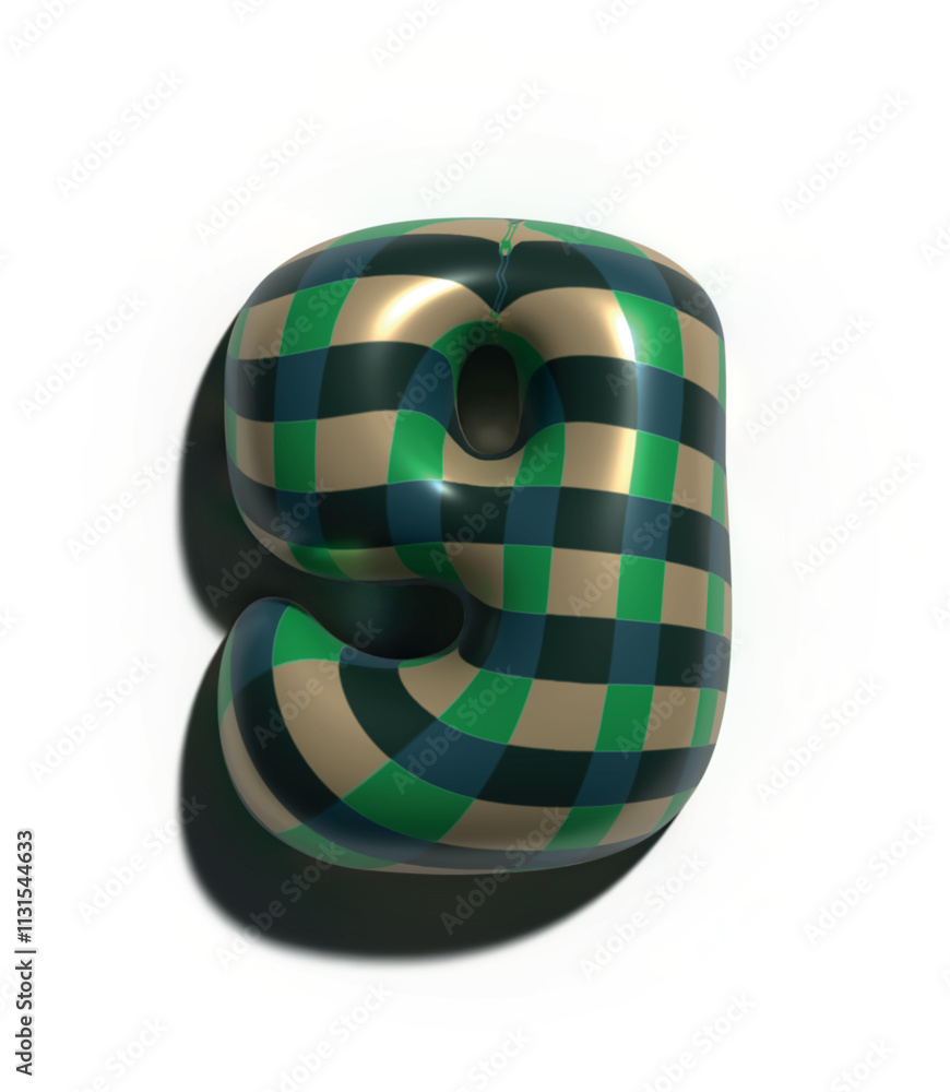 Números 9, 3D estilo globo: verde con lineas figuras volumétricas y ...