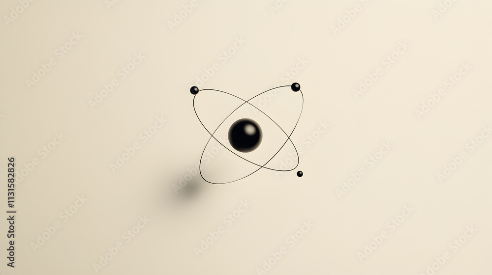 A simple line-drawing of an atom with electrons shown as circles ...