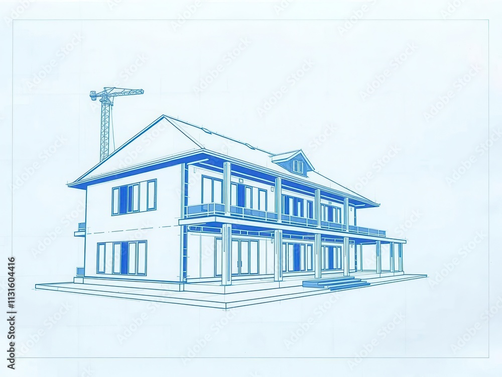 Architectural blueprint mockup with grid lines and perspective effects ...