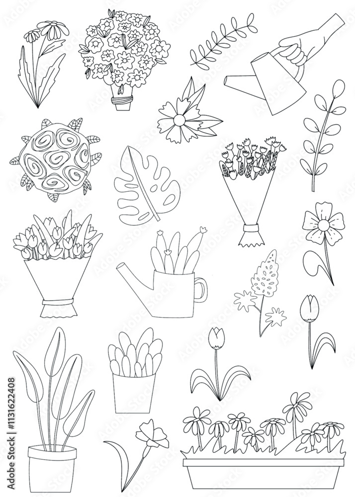Plants and flowers coloring page. printable activity for kids and ...